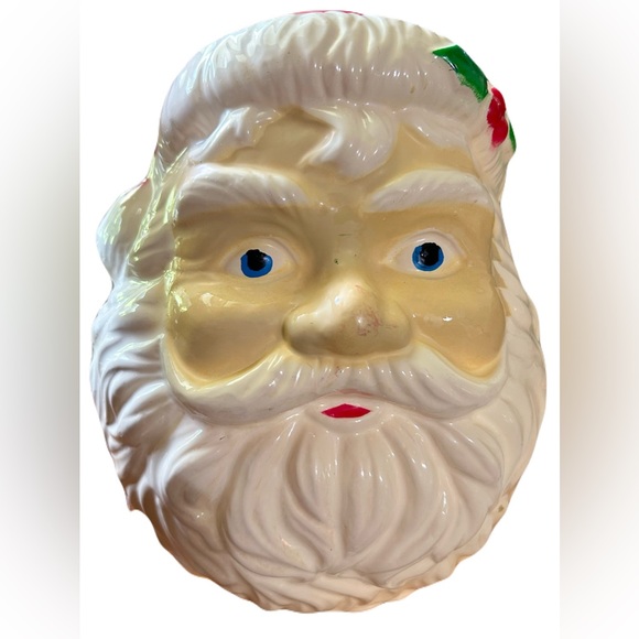 Holiday | Vintage Christmas Mid Century Santa Blow Mold Face Lamp Post ...